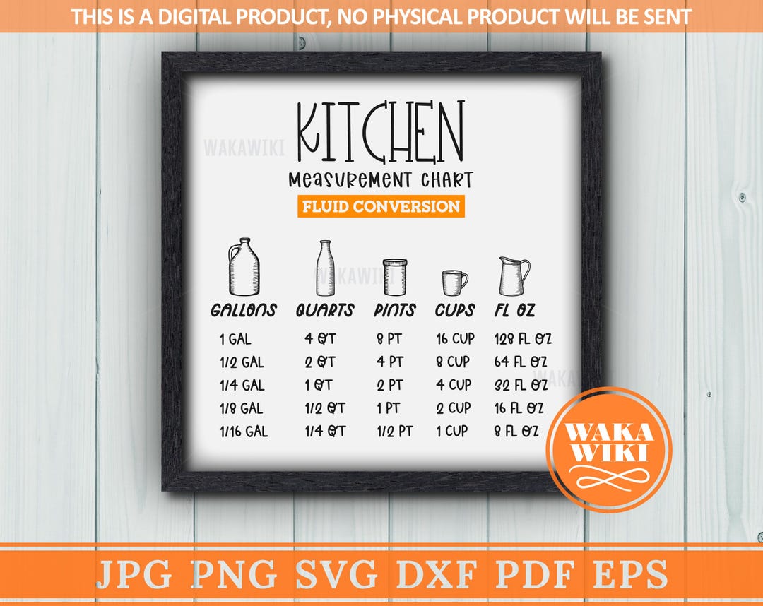 Kitchen Measurement Chart Fluid Conversion Gallon Quart Pint Cup Oz ...
