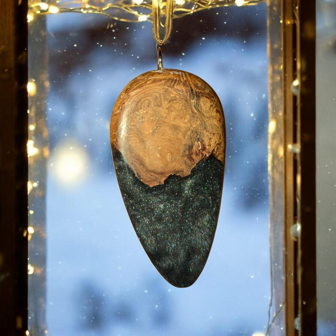 Handcrafted Burr Oak Wood Resin Pendant With Silver Accents | Unique ...