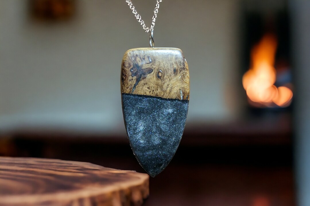 Handcrafted Burr Oak Wood Resin Pendant With Silver Accents | Unique ...