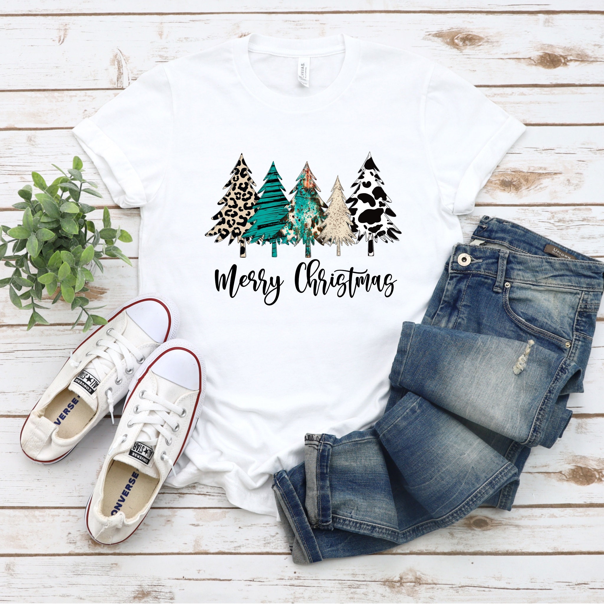 Christmas Merry Christmas Trees Cow Print Western PNG - Etsy
