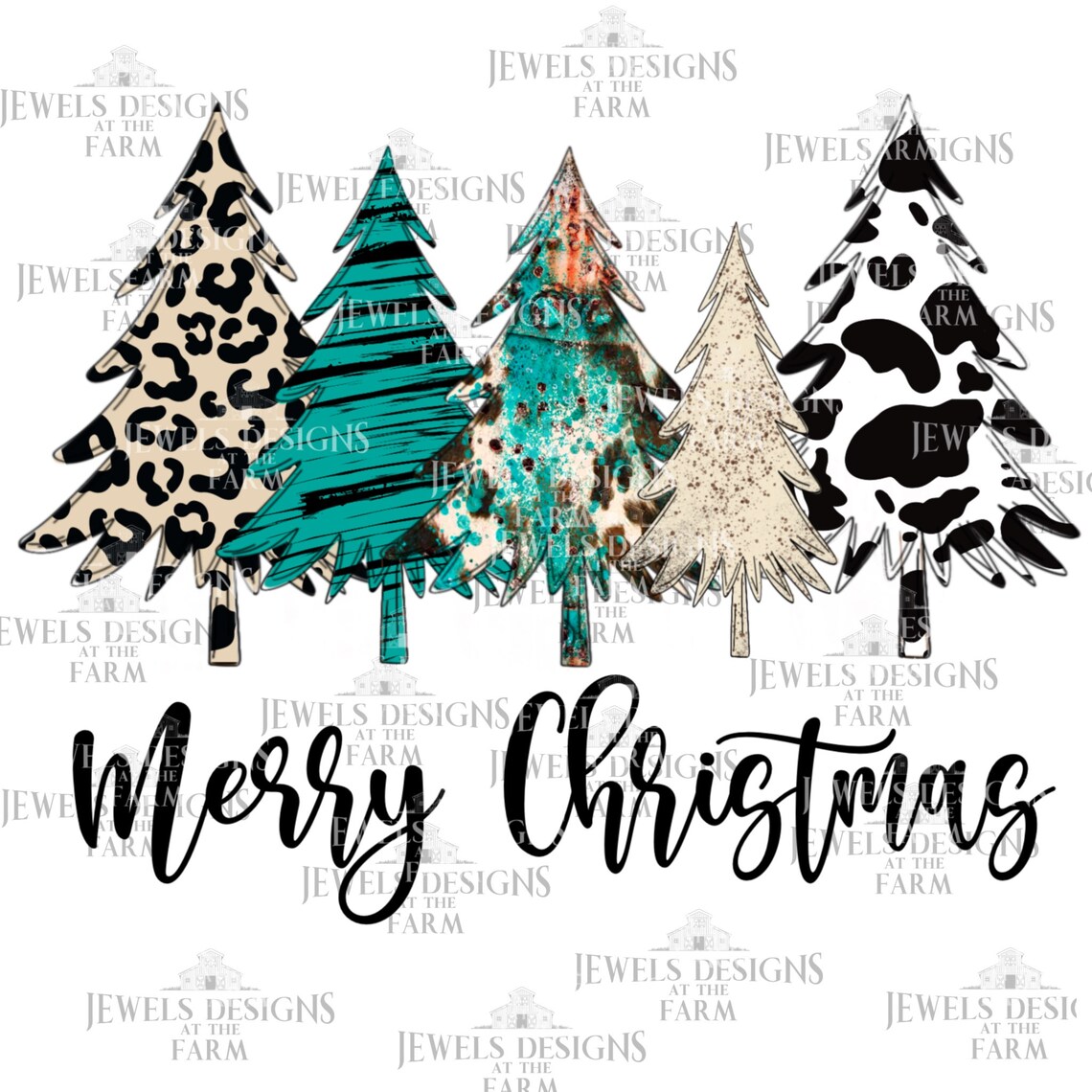 Christmas Merry Christmas Trees Cow Print Western PNG - Etsy