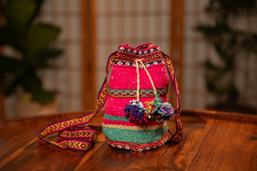 Peruvian Ethnic Bucket Bag Made With Cusco Wool Blanket - One-of-a-kind ...