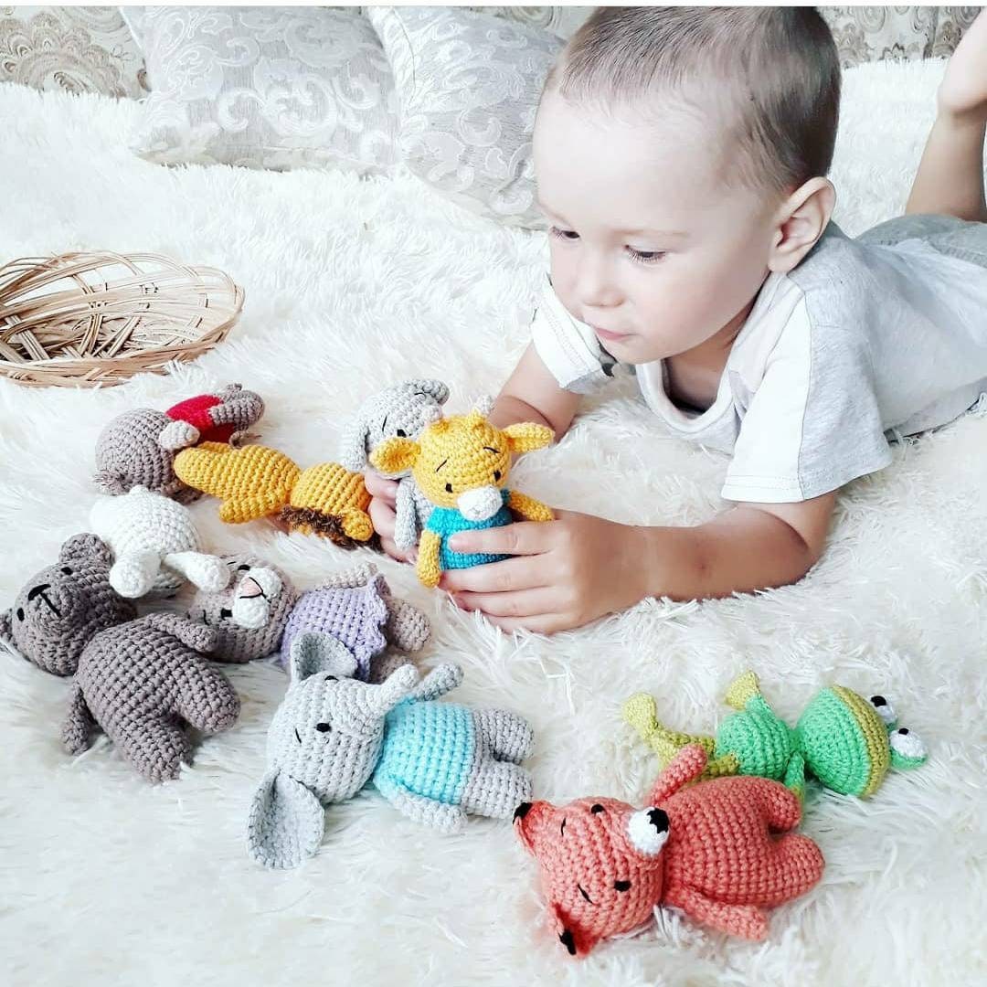 Newborn Gift Baby’s First Soft Toy Wolf Bear Fox Bunny Knitted Woodland ...