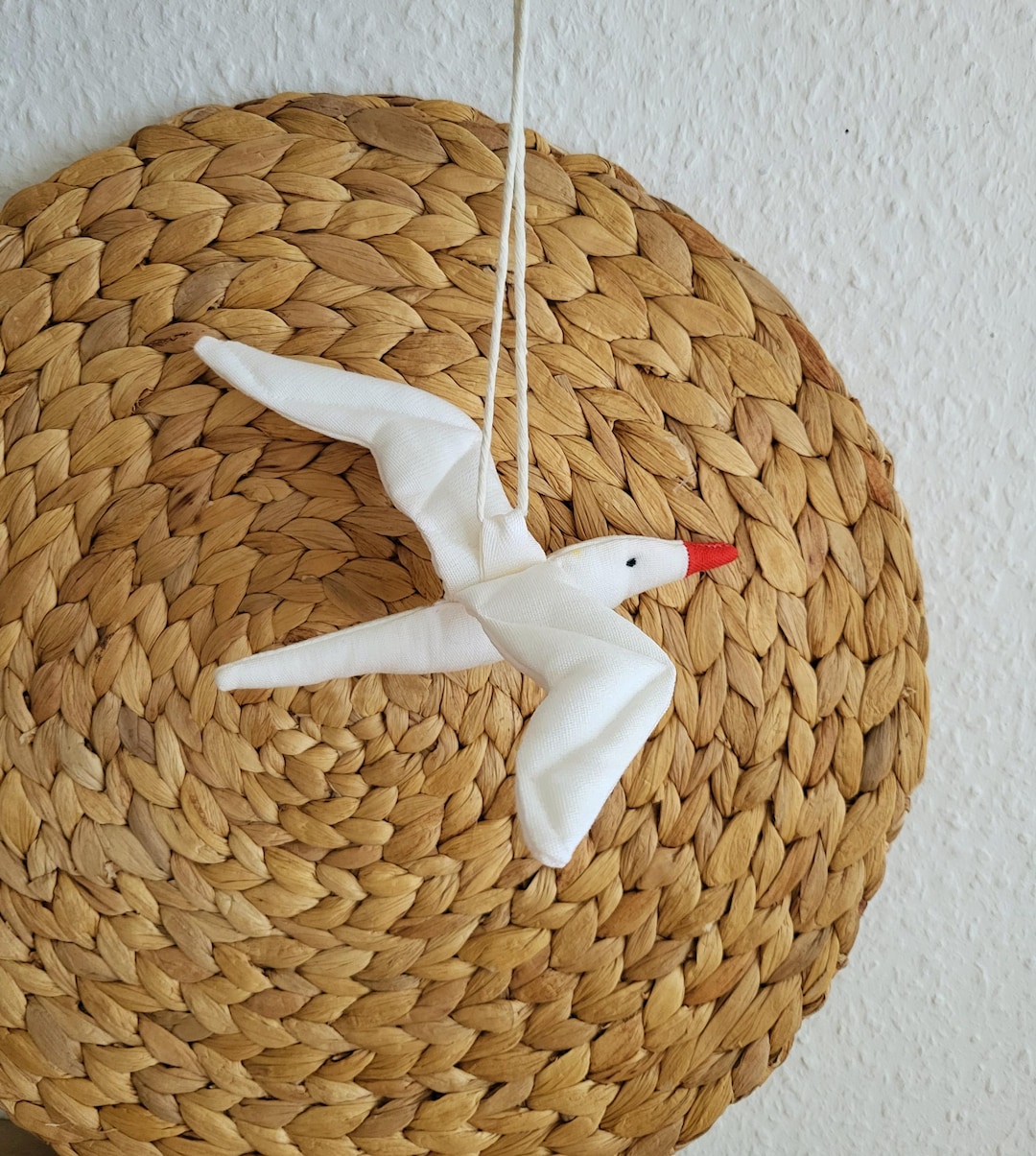 Handmade Linen White Hanging Stork Baby Shower Gift for Expecting ...