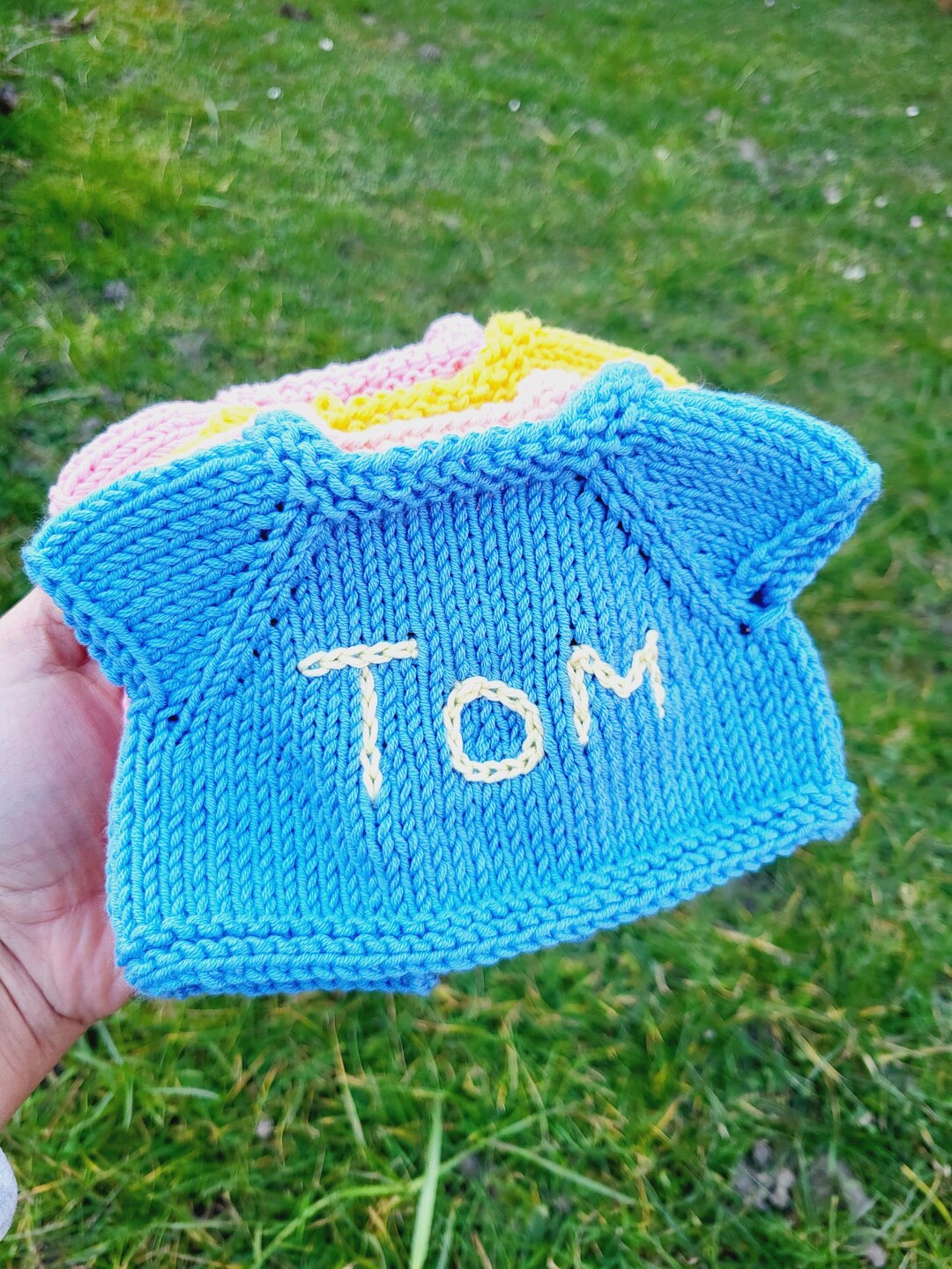 Custom Knitted Doll Sweater Personalized Embroidered Bunny Toy Clothes ...