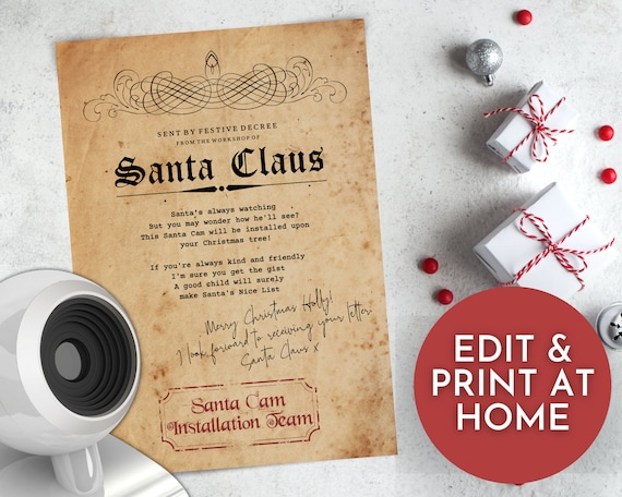 Printable Santa Cam Letter for Children Santa Spy Cam Letter - Etsy