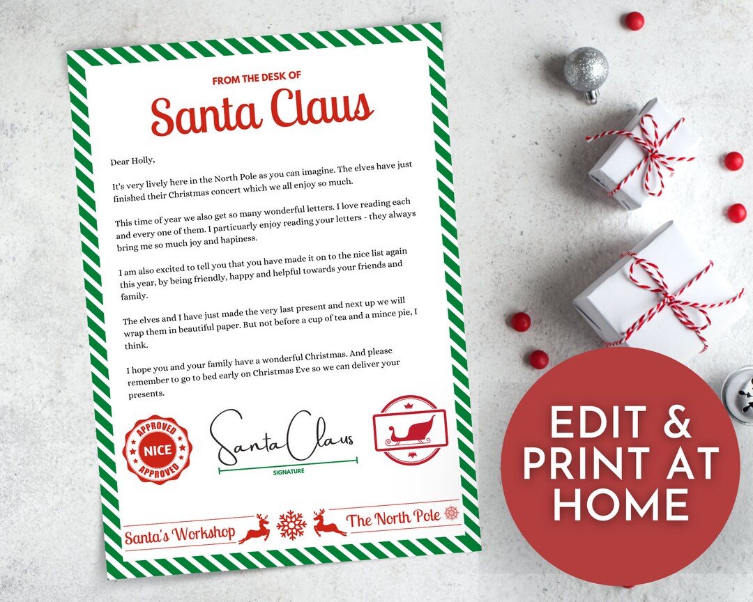 Printable Santa Letter for Children, Instant Download, Christmas Eve ...
