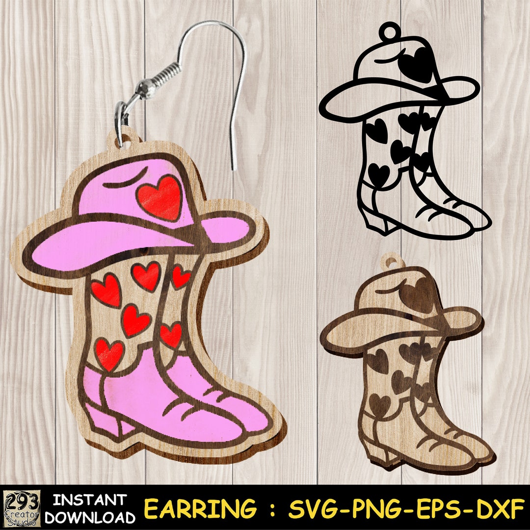 Western Earring SVG, Howdy Valentine DXF, Wood Laser Cut Template ...