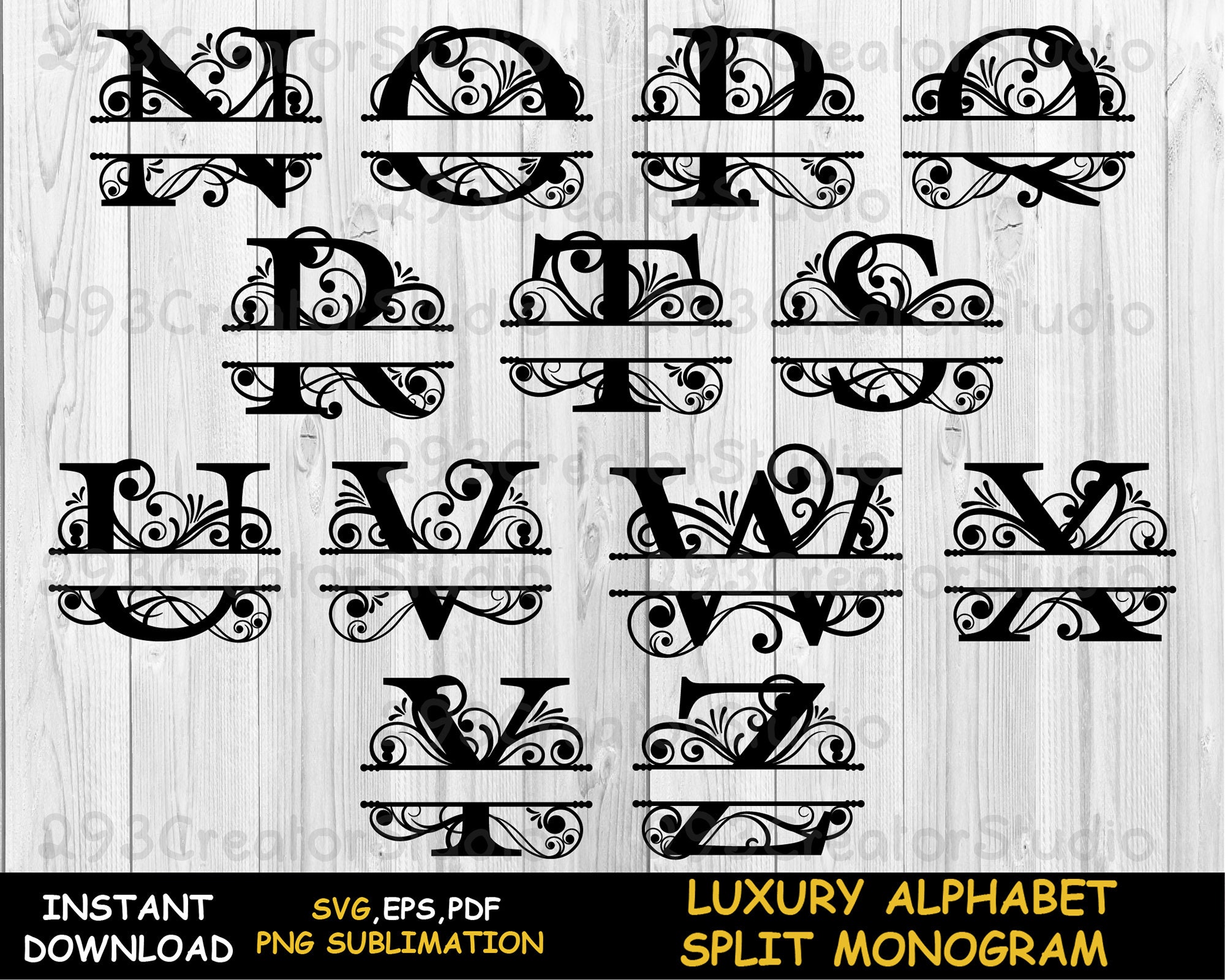 Wedding Monogram SVG Cut Files, Alphabet Split Monogram Mug Press Gift ...