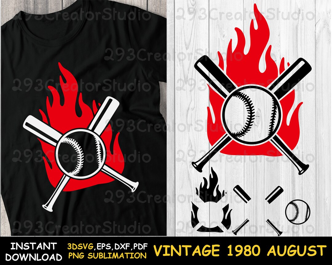 Baseball Fire Svg Files for Cricut, PNG Sublimation, X Cross Baseball ...