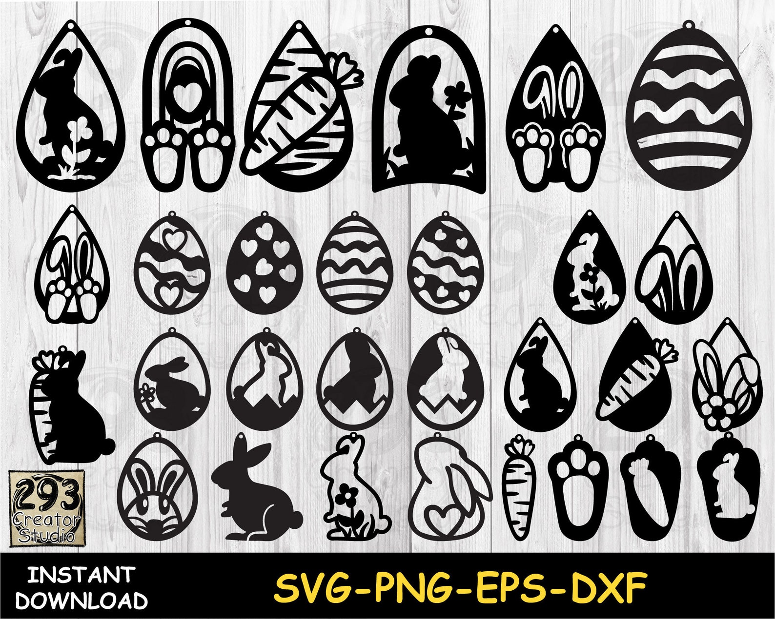 SVG Files for Cricut, Easter Earring Bundle, Bunny Svg Earring Template ...