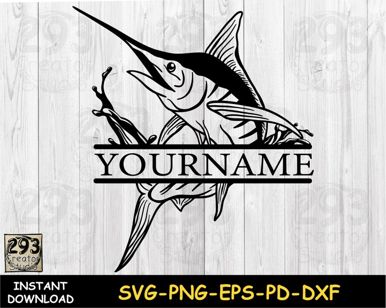 Blue Marlin Svg Cut Flies Fish Monogram Name Laser Cut - Etsy