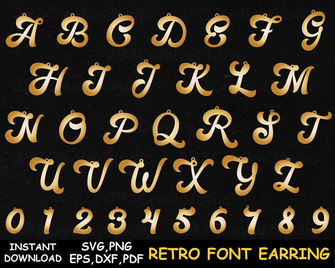 Retro Font Earring Svg, Alphabet Earring Svg, Birthday Earring Template ...