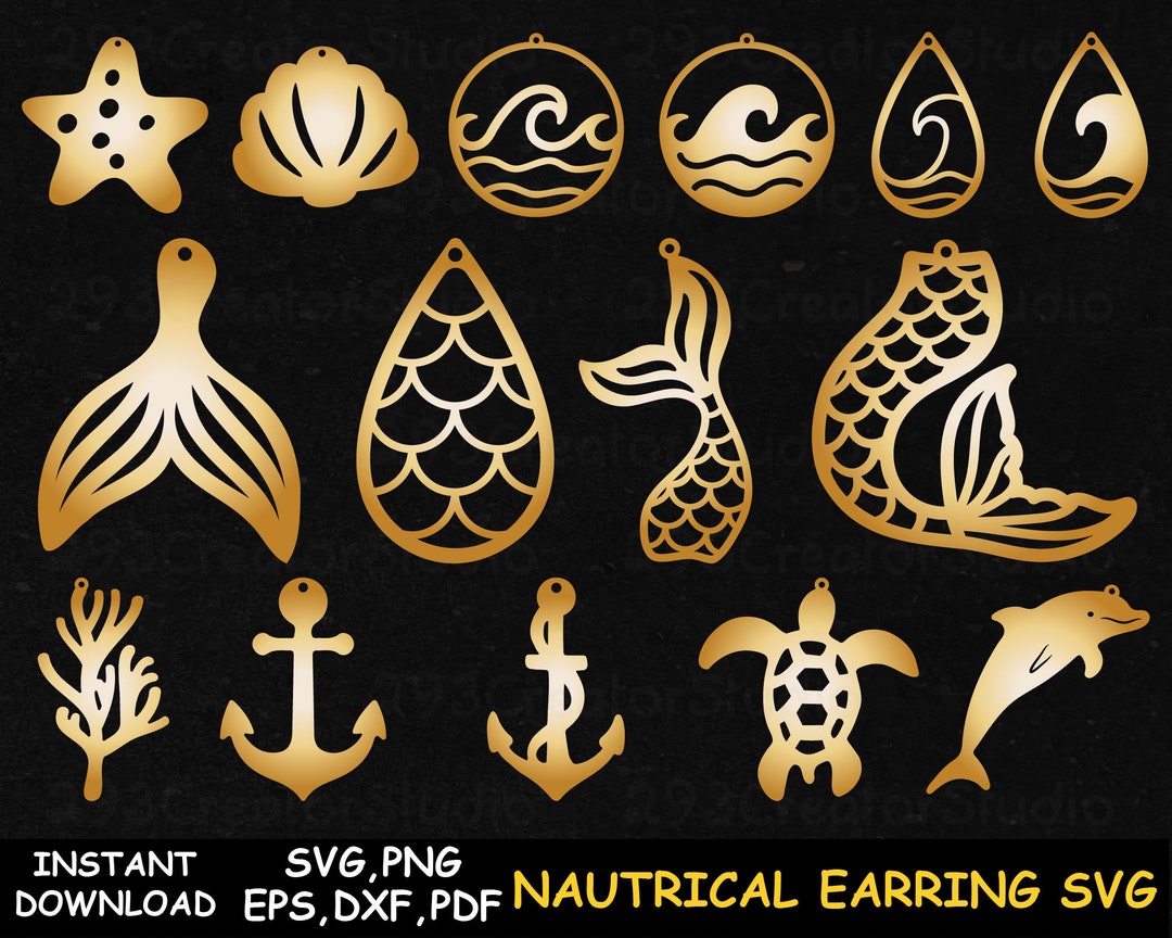 Nautrical Svg Mermaid Earring Svg Wave Earring Svg Turtle Earring Svg ...