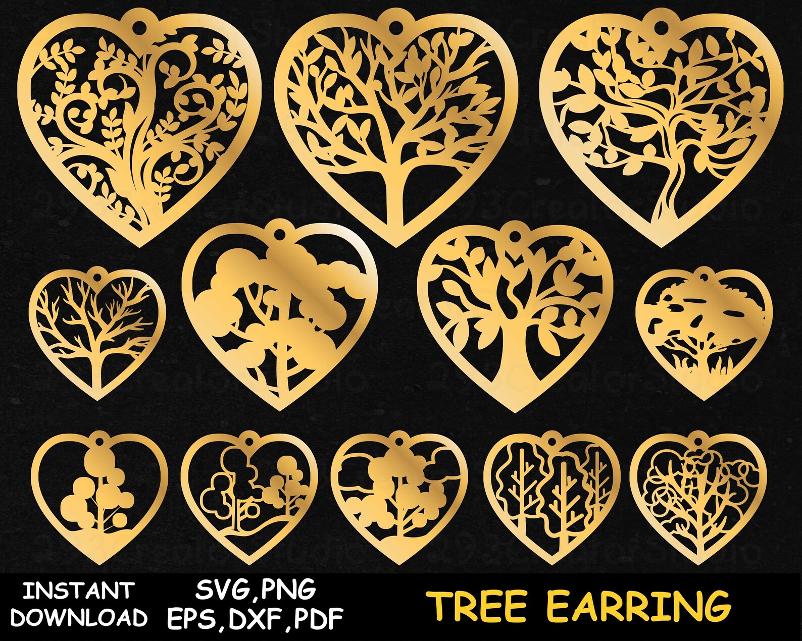 Tree Earring Svg Heart Earrings SVG Tree Svg Earring Laser Cut | Etsy