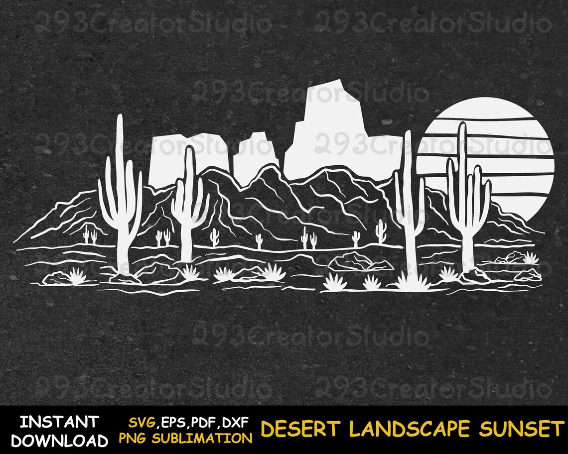 Western Desert Cactus Svg Landscape Desert Cactus Svg Desert | Etsy