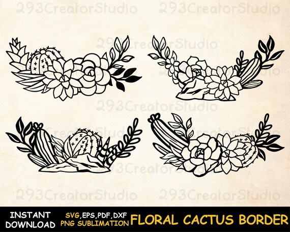 Floral Cactus Border Svg Cactus Frame Png Print Shirt - Etsy