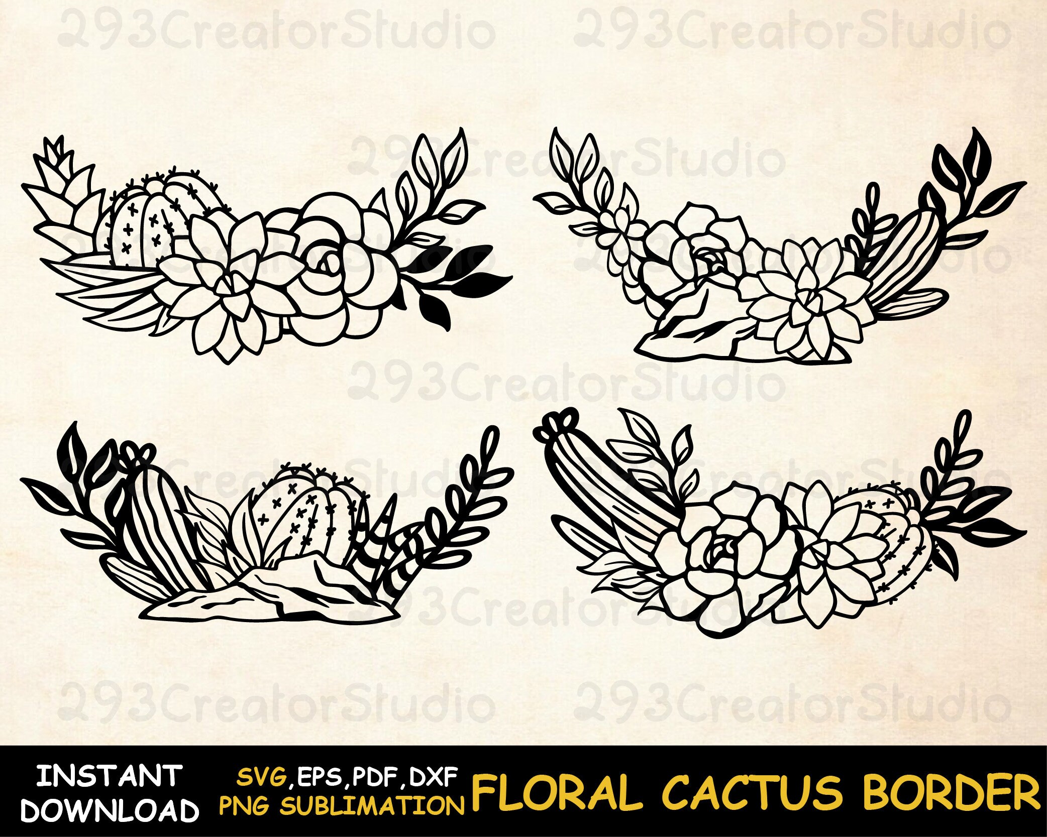 Floral Cactus Border Svg Cactus Frame Png Print Shirt - Etsy