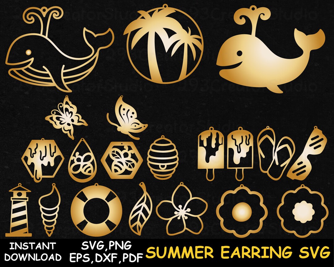 Summer Earring SVG, Beach Earring Svg, Whale Earring Cut Files, Summer ...