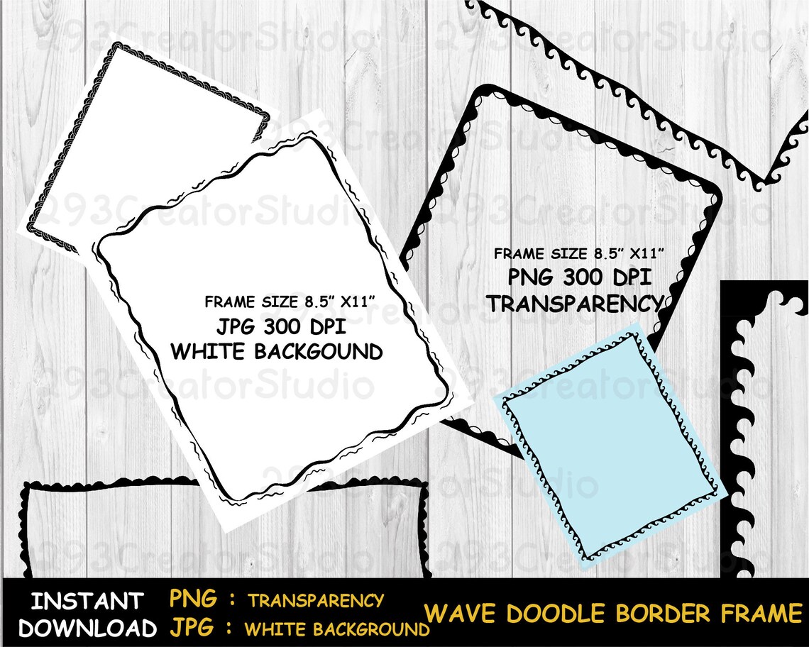 Wave Border Clipart Doodle Frame PNG Rectangle Frame Png - Etsy