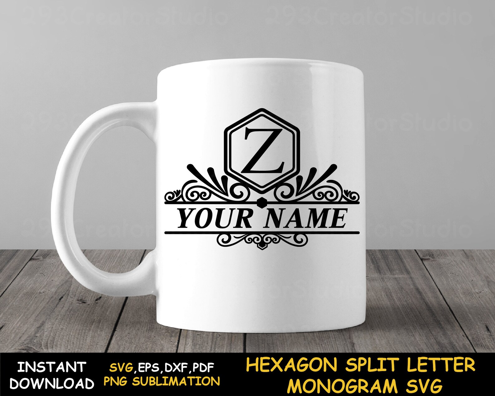 Split monogram svg Hexagon Monogram svg Alphabet monogram | Etsy