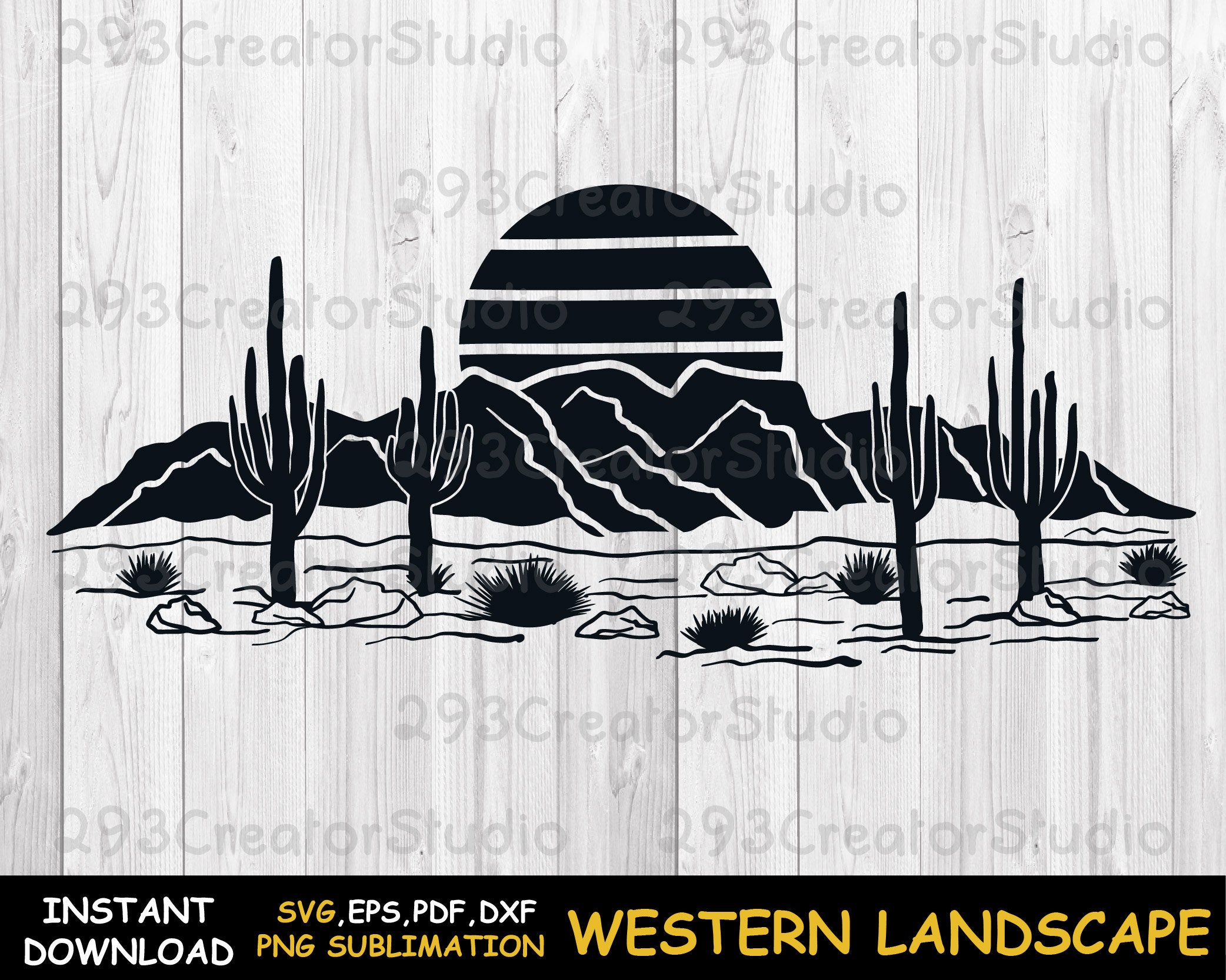 Desert Landscape Png Print Retro Sun SVG Western Desert - Etsy