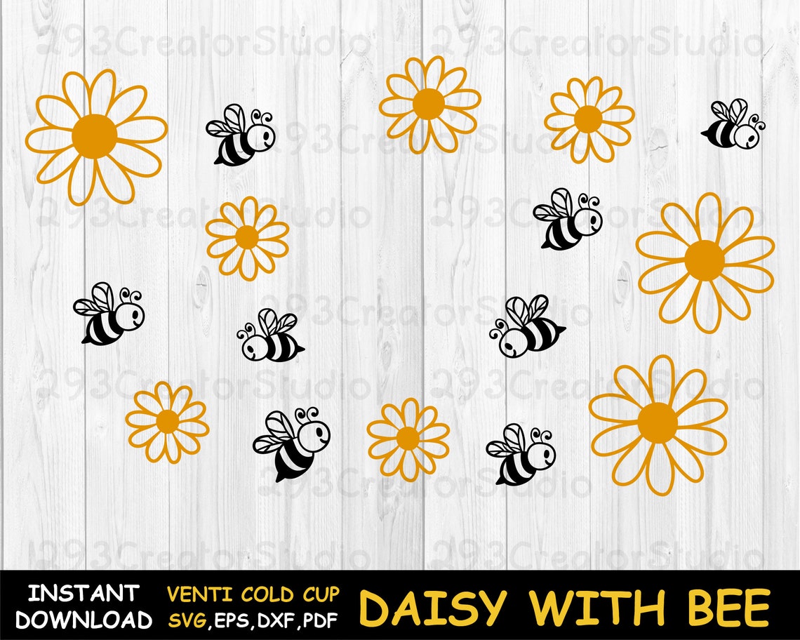 Venti Cold Cup Daisy With Flying Bee Svg Daisy Pattern - Etsy