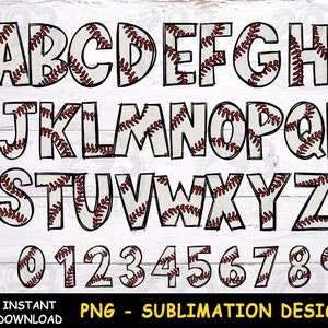 Baseball Alphabet Png, Letter and Number Sublimation Design, Hand Drawn ...