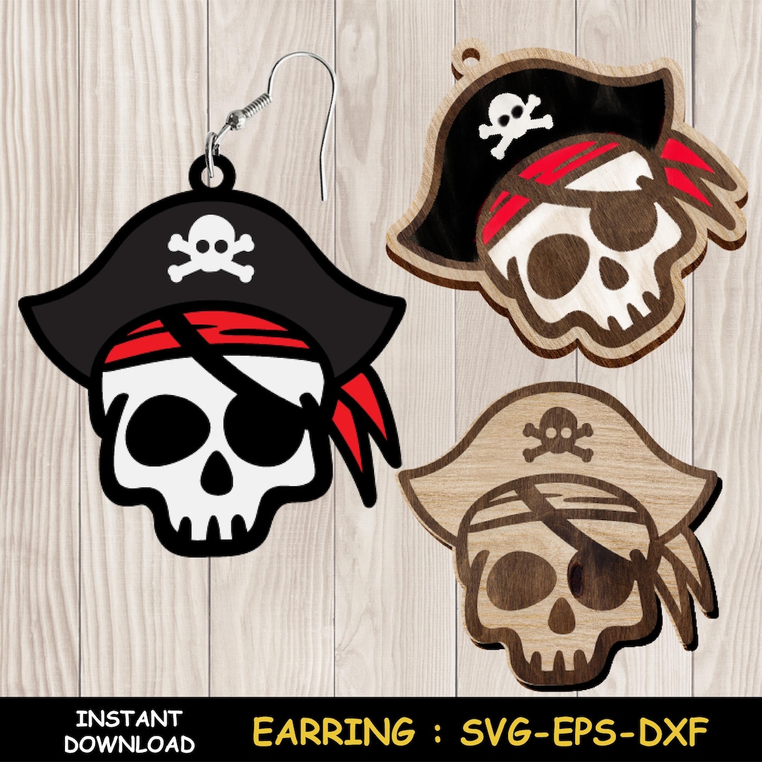 Pirate Skull Earring SVG, Halloween Earring DXF, Wood Laser Earring ...
