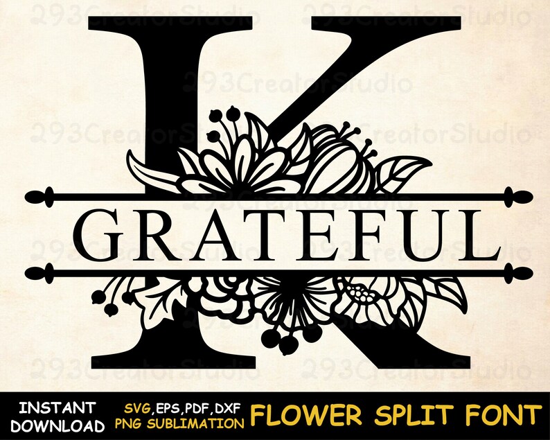 Flower Split Letter Svg Floral Monogram Svg Alphabet Flower Monogram ...
