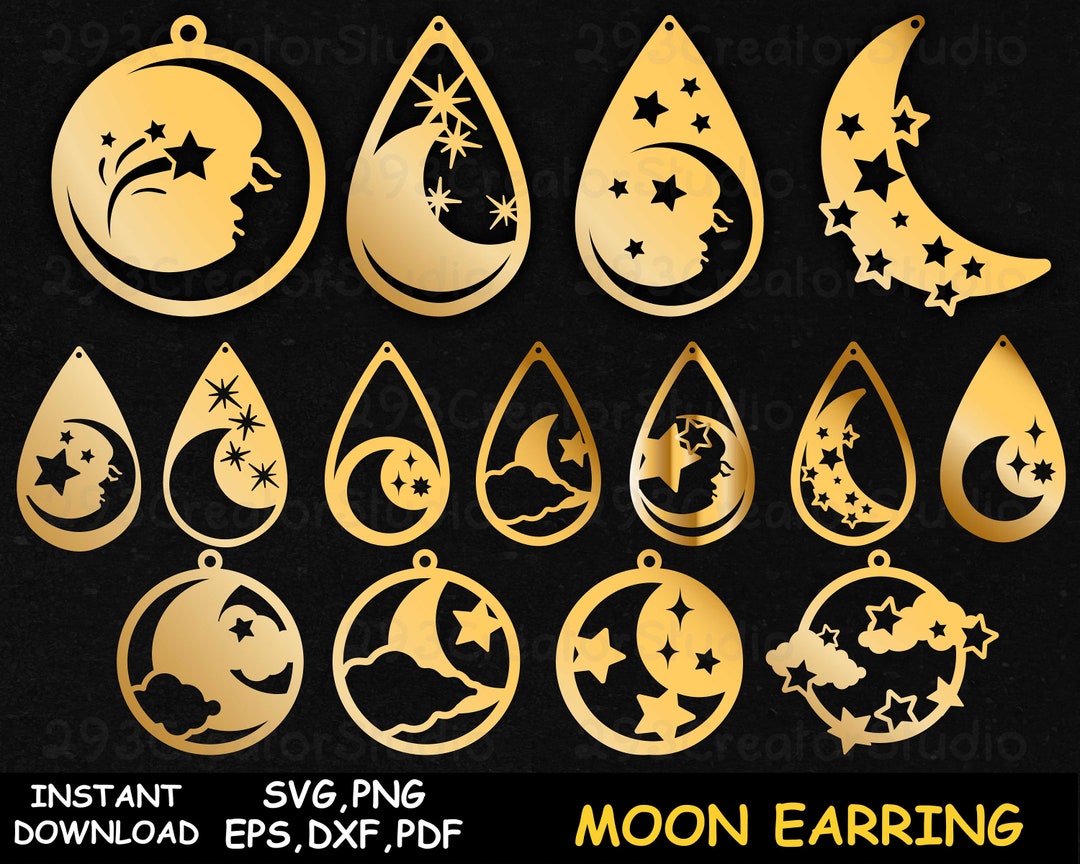 Moon Earring Svg Teardrop Earring Svg Star Earring Leather Earring ...