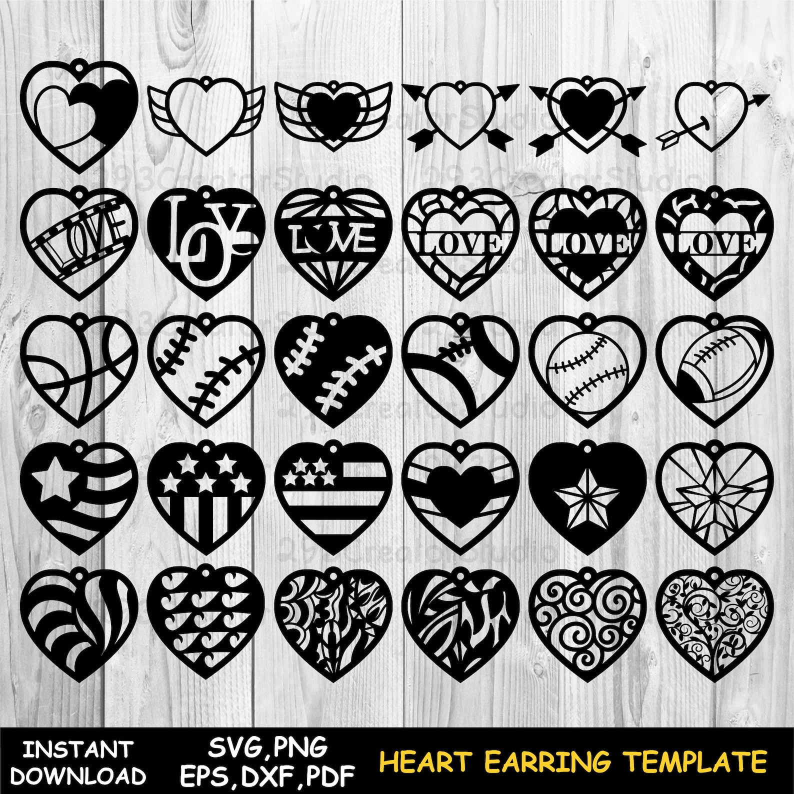 Heart Earring Svg Laser Cut Files Heart Star Earring Bundle - Etsy