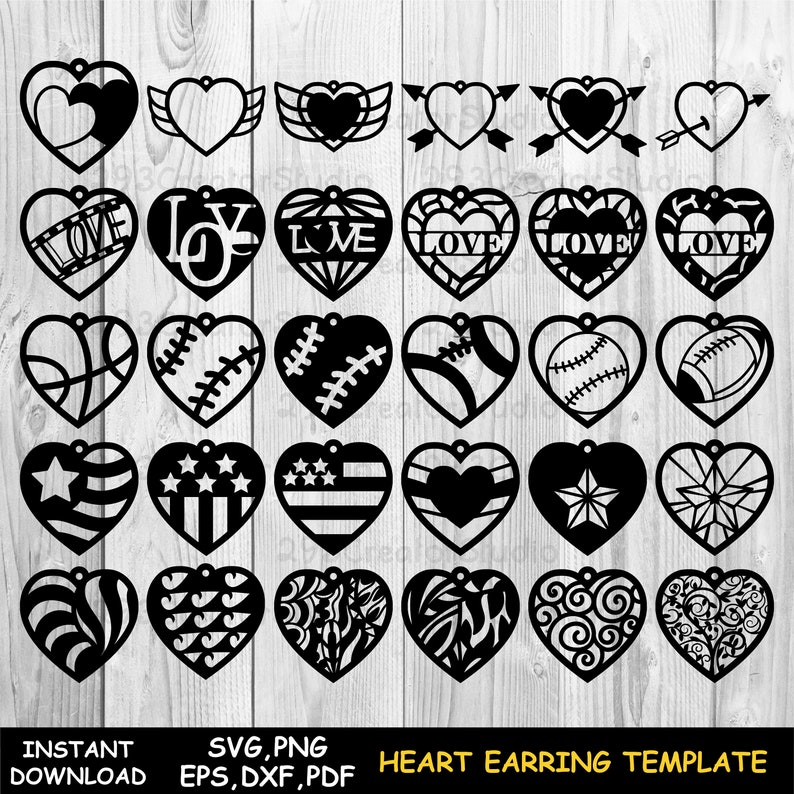 Heart Earring Svg Laser Cut Files Heart Star Earring Bundle - Etsy