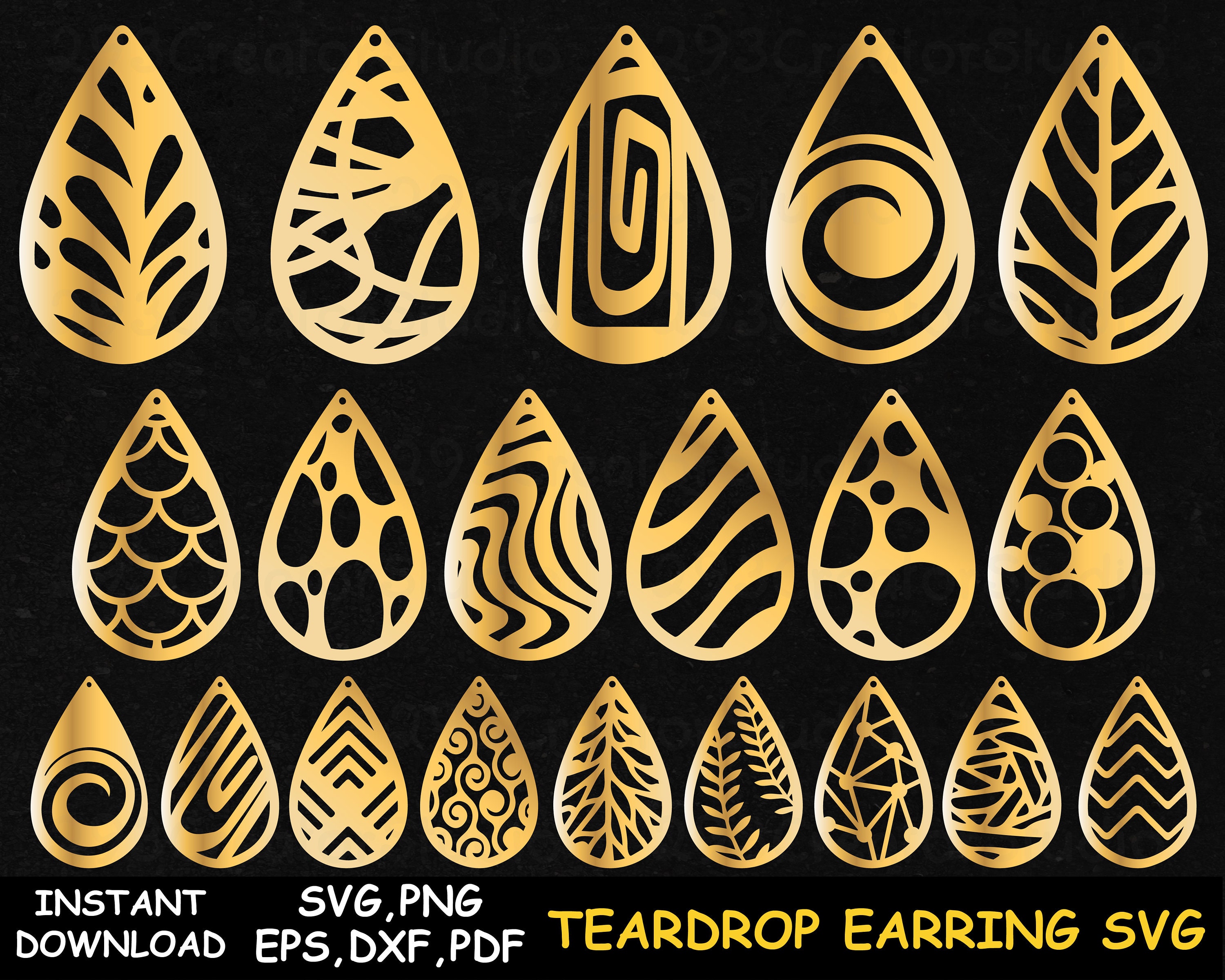 Teardrop Earring svg Droplet earring svg Earring Leather | Etsy