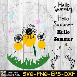 Hello Sunflower Sign, Summer Round Door Hanger Glowforge Laser Cut File ...