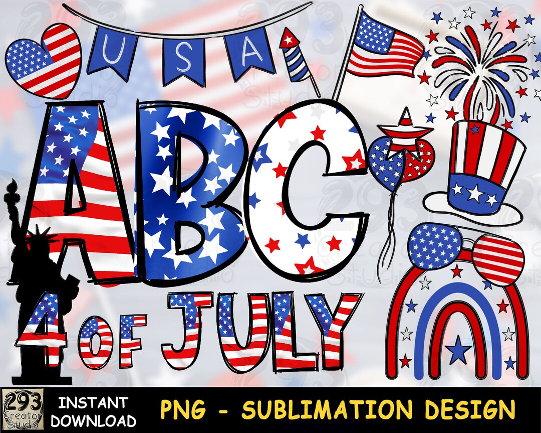 4th of July Png, American Flag Alphabet Design, Hand Letter Print ...