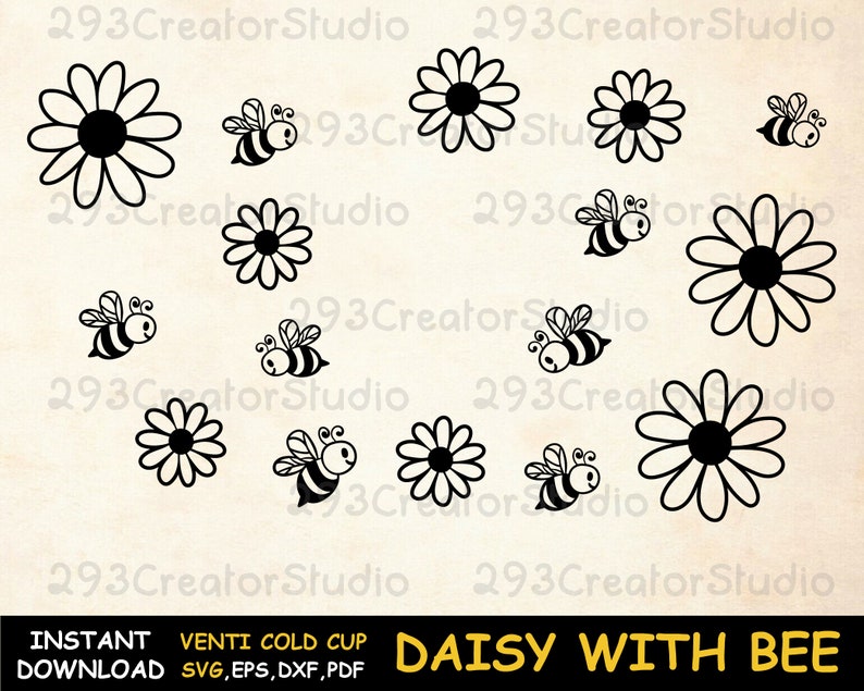 Venti Cold Cup Daisy With Flying Bee Svg Daisy Pattern - Etsy