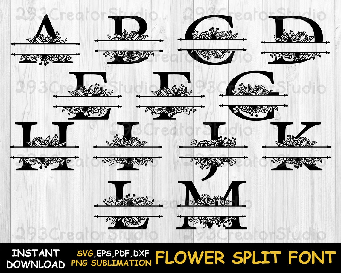 Flower Split Letter Svg Floral Monogram Svg Alphabet Flower Monogram ...