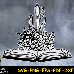 Cactus Book SVG for Shirt, Book Nerd Svg, Reading Png Sublimation ...