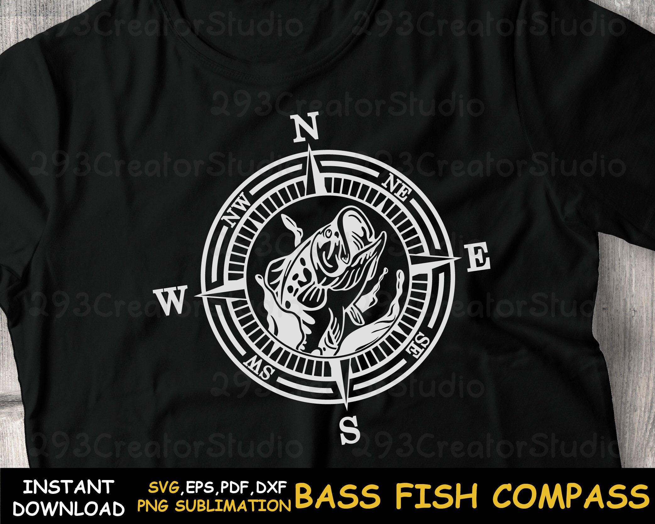 Fishing compass svg Bass fish compass svg Fish Compass svg | Etsy