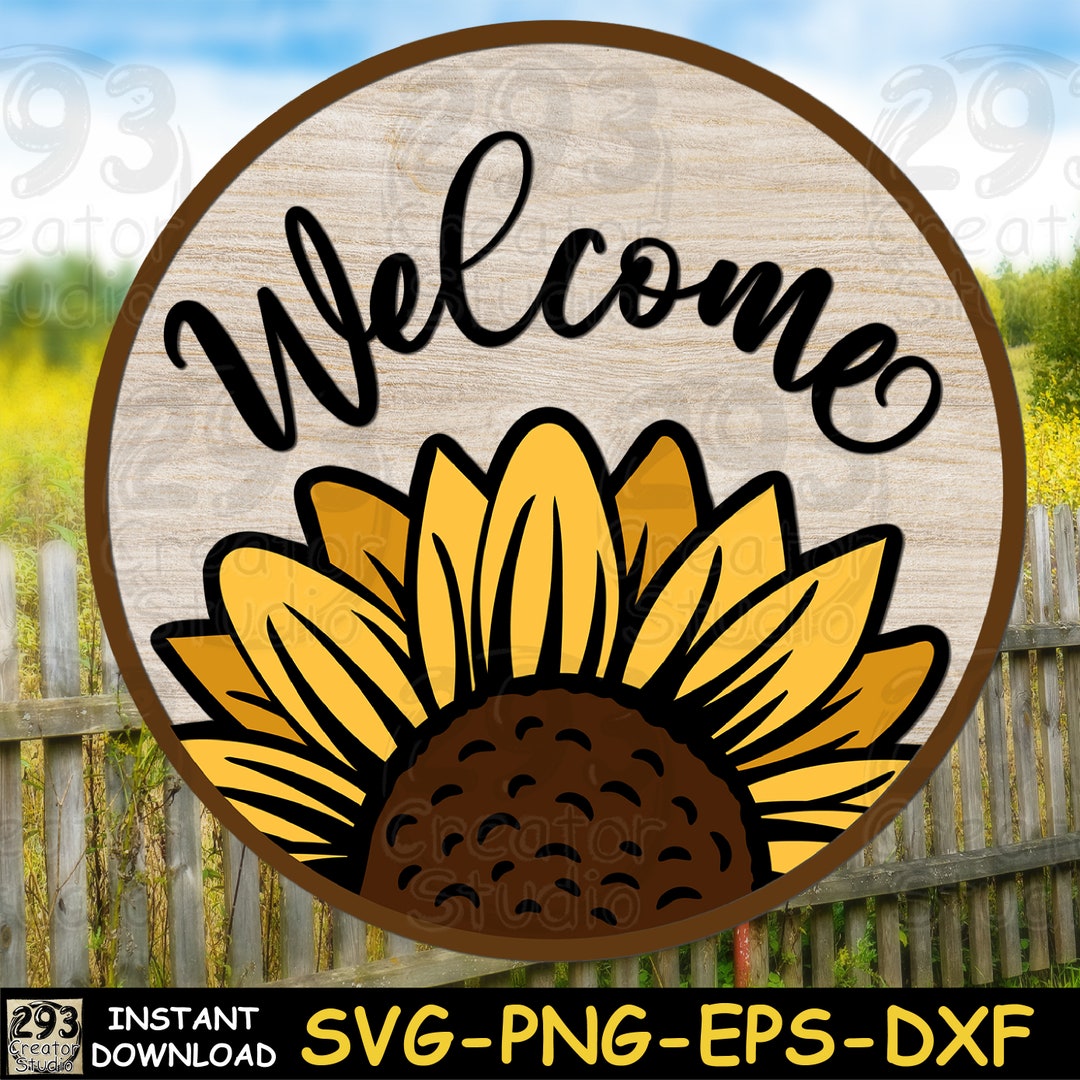 Welcome Sunflower SVG, Round Door Hanger Svg, Hello Sunflower Svg ...