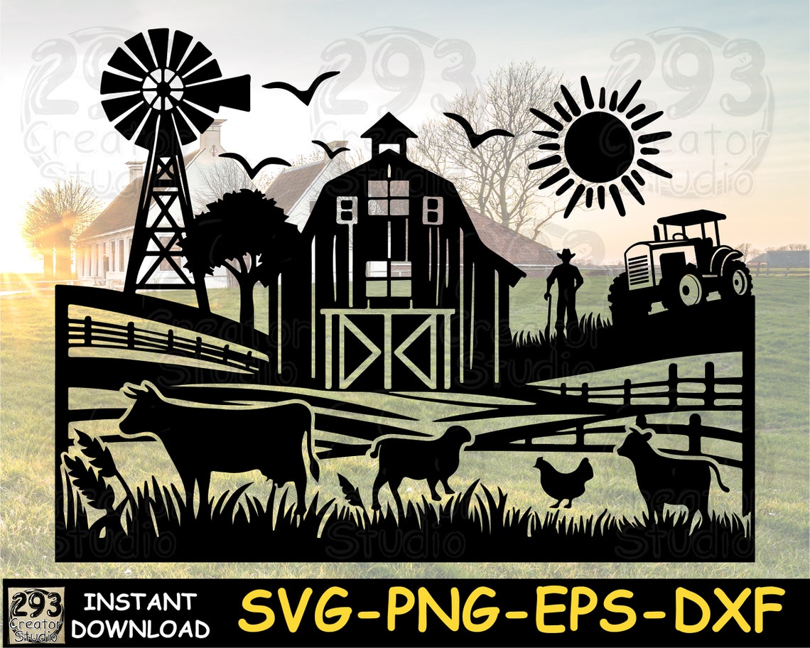 Farm Sign SVG, Farmhouse Scene SVG, Door Hanger Sign Svg, Laser Cut ...