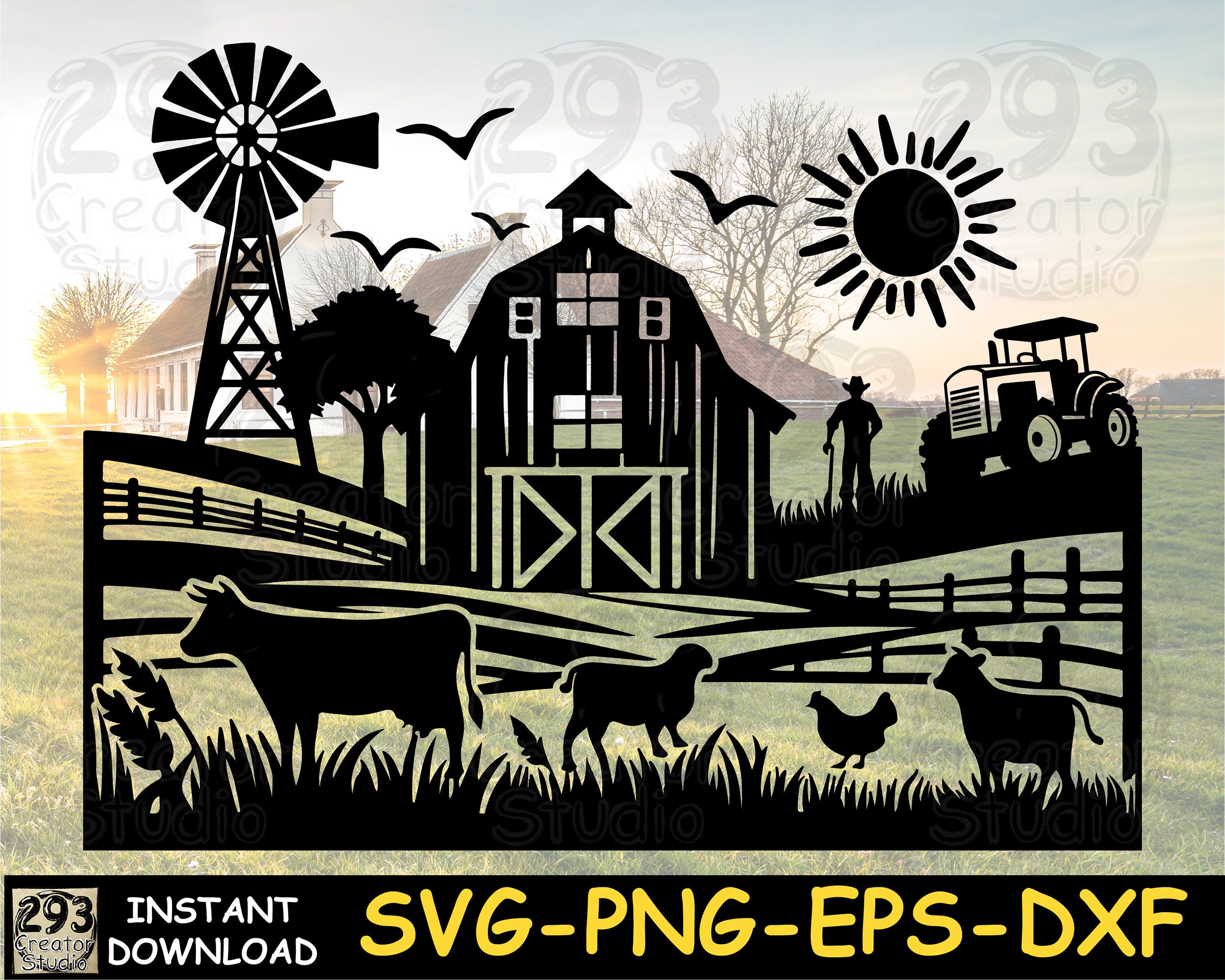 Farm Sign SVG, Farmhouse Scene SVG, Door Hanger Sign Svg, Laser Cut ...