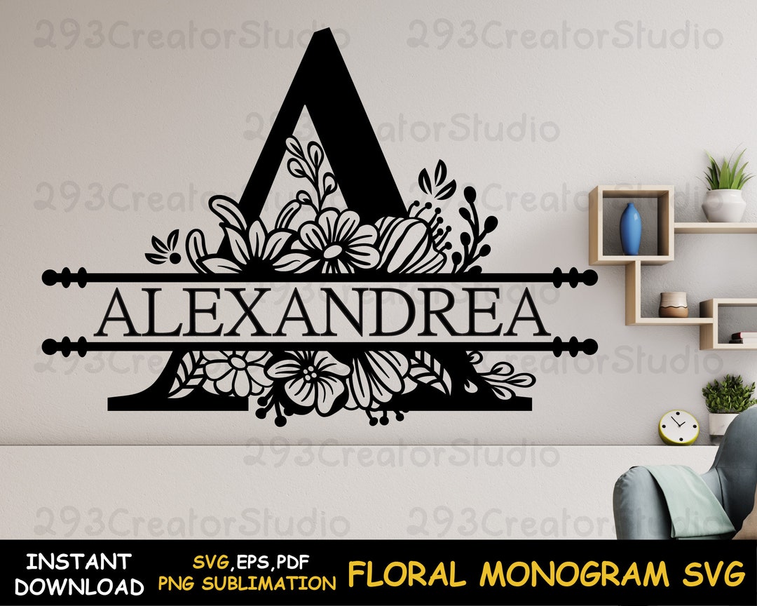 Alphabet Flower Monogram SVG, Flower Border PNG Sublimation, Wedding ...