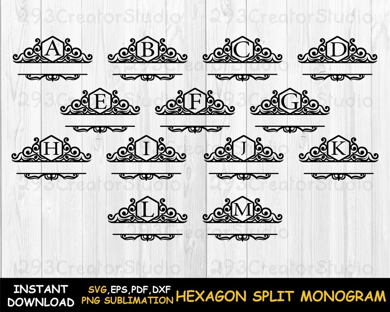 Split Hexagon Monogram Svg Split Monogram Svg Alphabet - Etsy