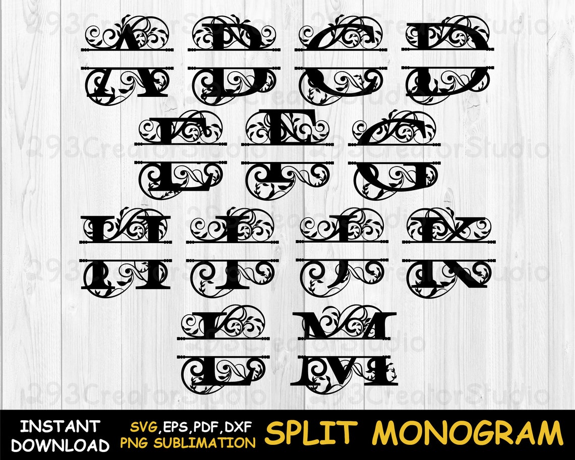 Split monogram svg Border svg Alphabet Floral split font png | Etsy