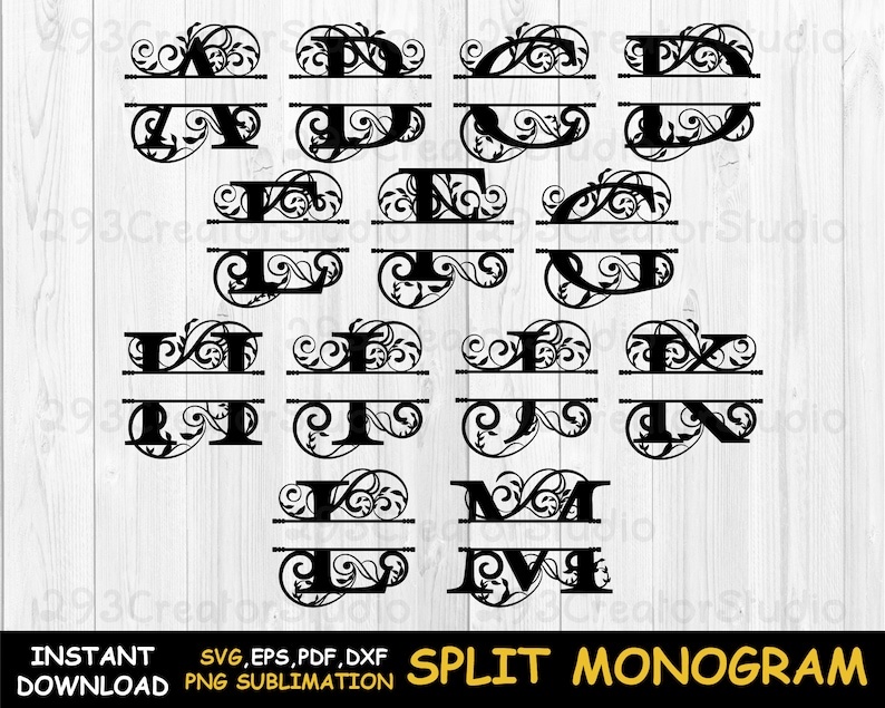 Split Monogram Svg Border Svg Alphabet Floral Split Font Png - Etsy