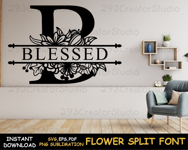 Flower Split Letter Svg Floral Monogram Svg Alphabet Flower Monogram ...