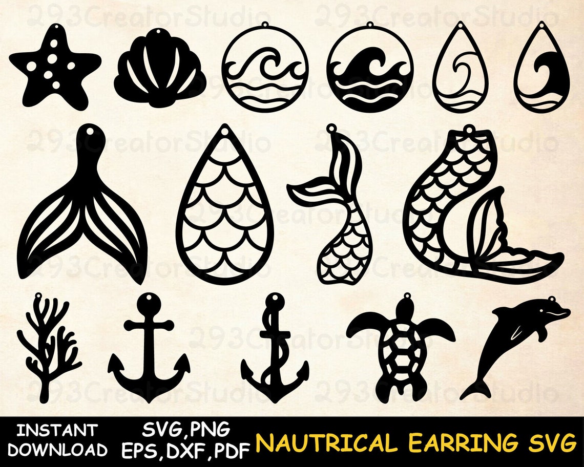 Nautrical Svg Mermaid Earring Svg Wave Earring Svg Turtle - Etsy