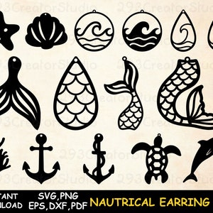 Nautrical Svg Mermaid Earring Svg Wave Earring Svg Turtle Earring Svg ...